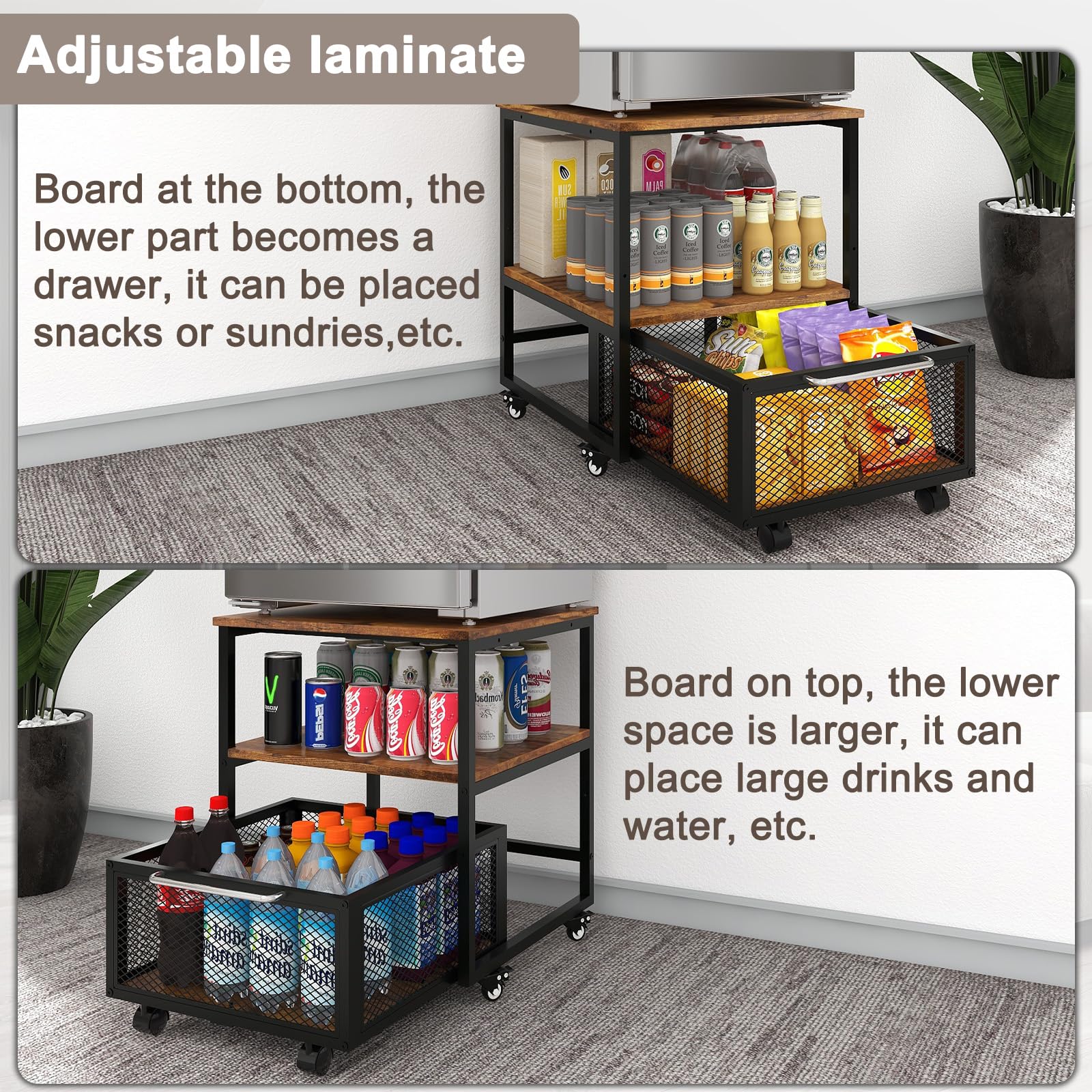 PUNCIA 19.7x19.7in Mini Fridge Stand with Storage and Wheels Heavy Duty Mini Fridge with 4 Lockable Wheels Table Beverage Refrigerator Stand for Coffee Bar Fridge Car for Office Home Bedroom Dorm