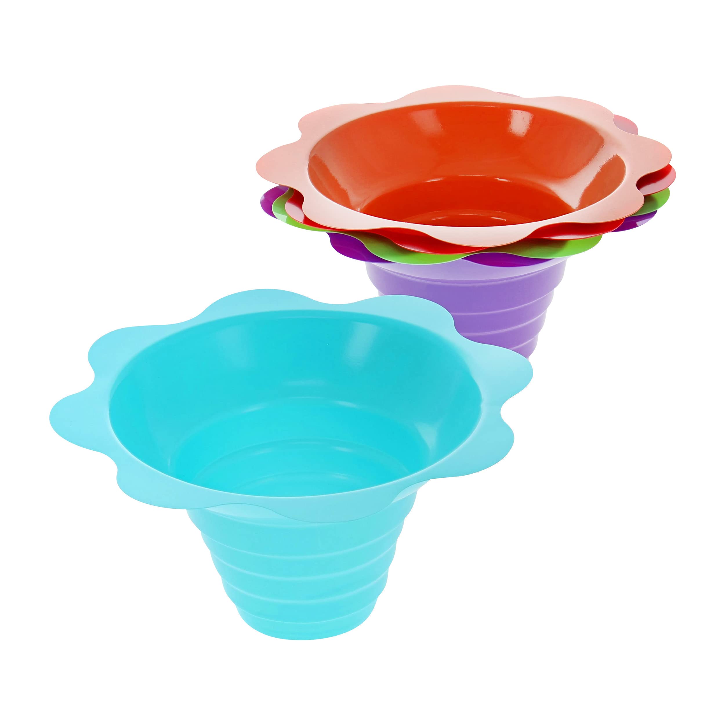 Lot45 Snow Cone Bowls - Reusable Colorful Plastic 100pc Shaved Ice Flower Cups - Holds 4oz of Desserts and Snacks