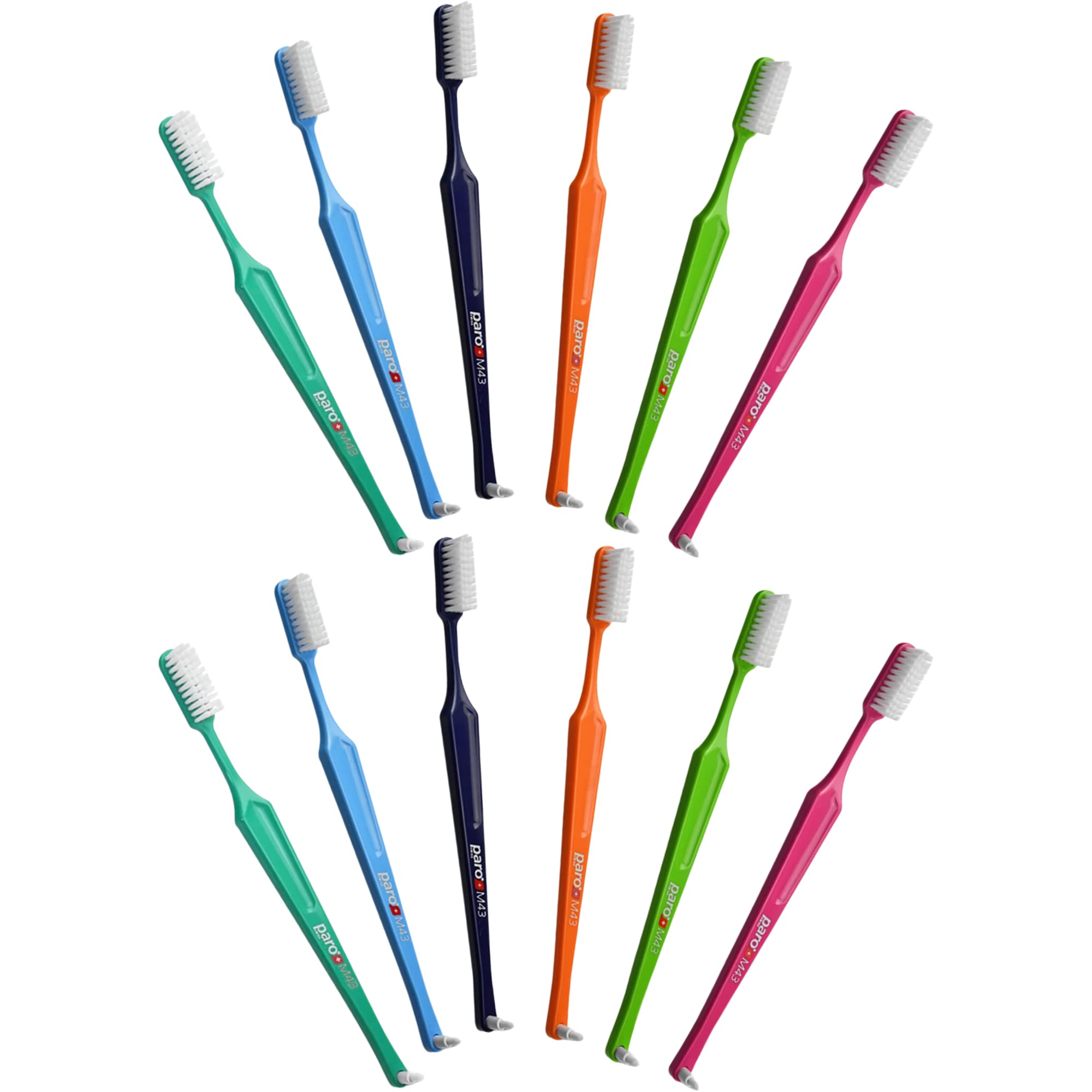 Paro M43 Toothbrush 708 | Compact Brush Head with Medium Bristles and Exchangeable Inter Space F | 4 Rows, 43 Tufts (12 Pack Multicolor)