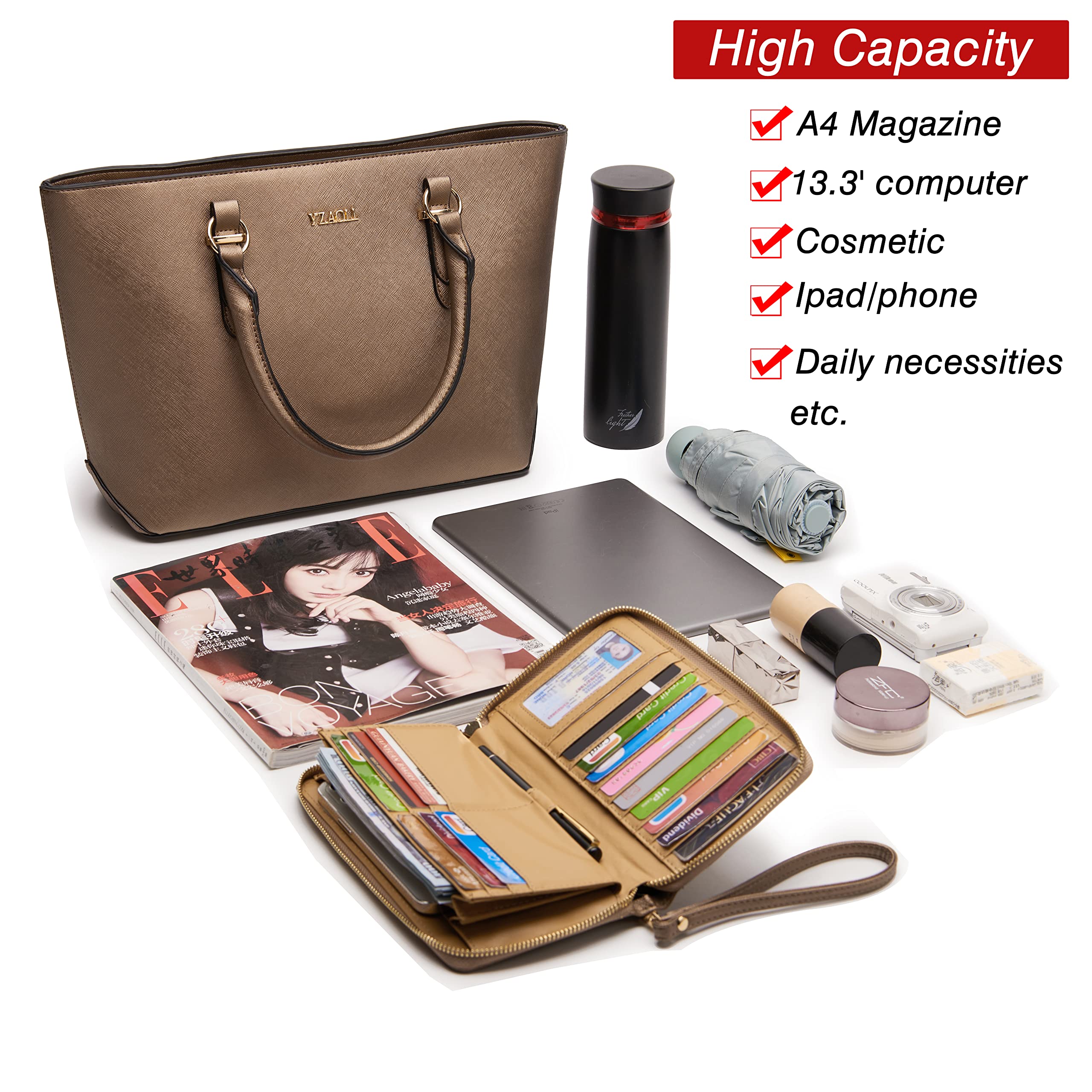 Large Totes Purses for Women Crossbody Satchel Bags Artificial Leather Women's Top-Handle Handbags,Bronze