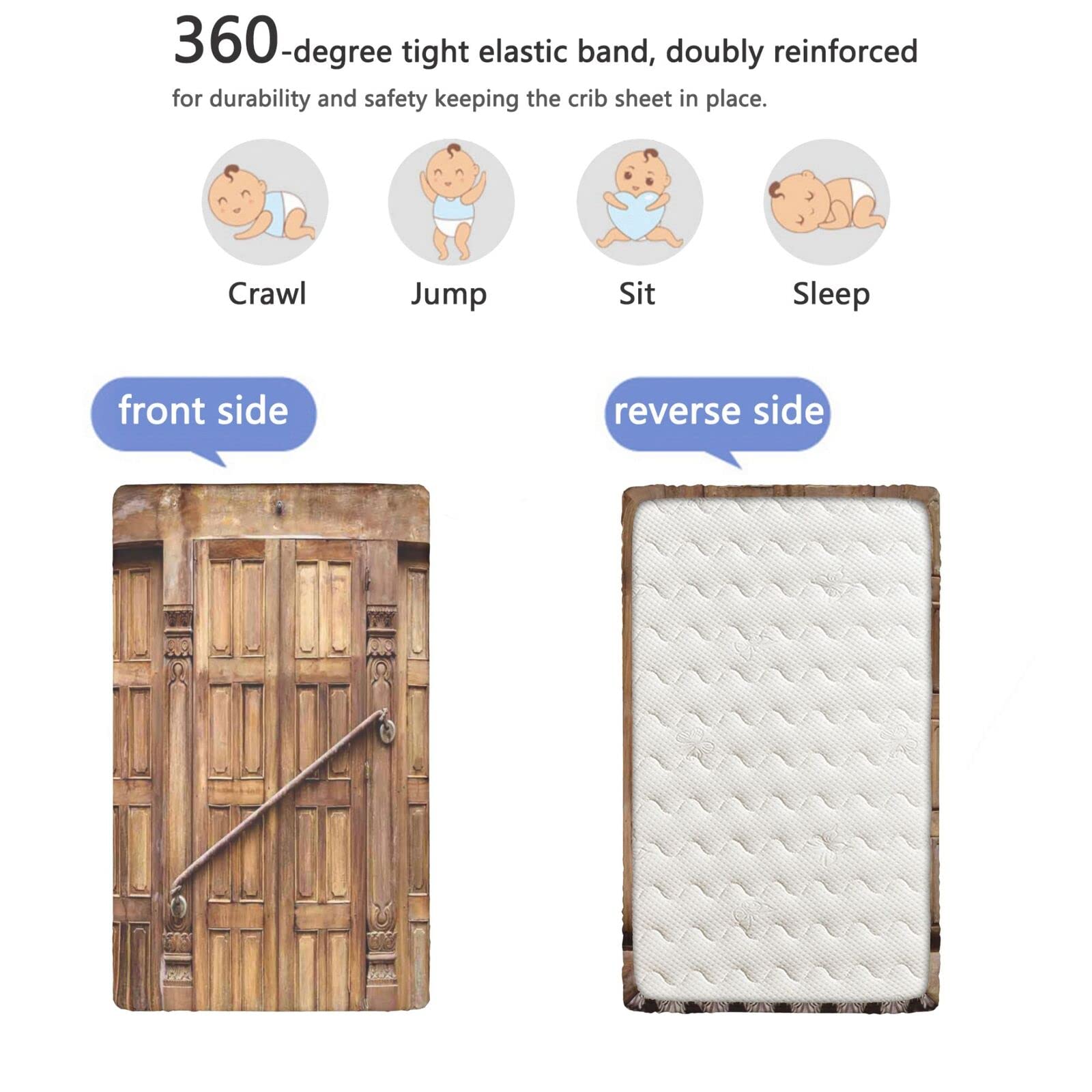 Rustic Themed Fitted Mini Crib Sheets,Portable Mini Crib Sheets Soft Toddler Mattress Sheet Fitted-Crib Mattress Sheet or Toddler Bed Sheet,24“ x38“,Brown