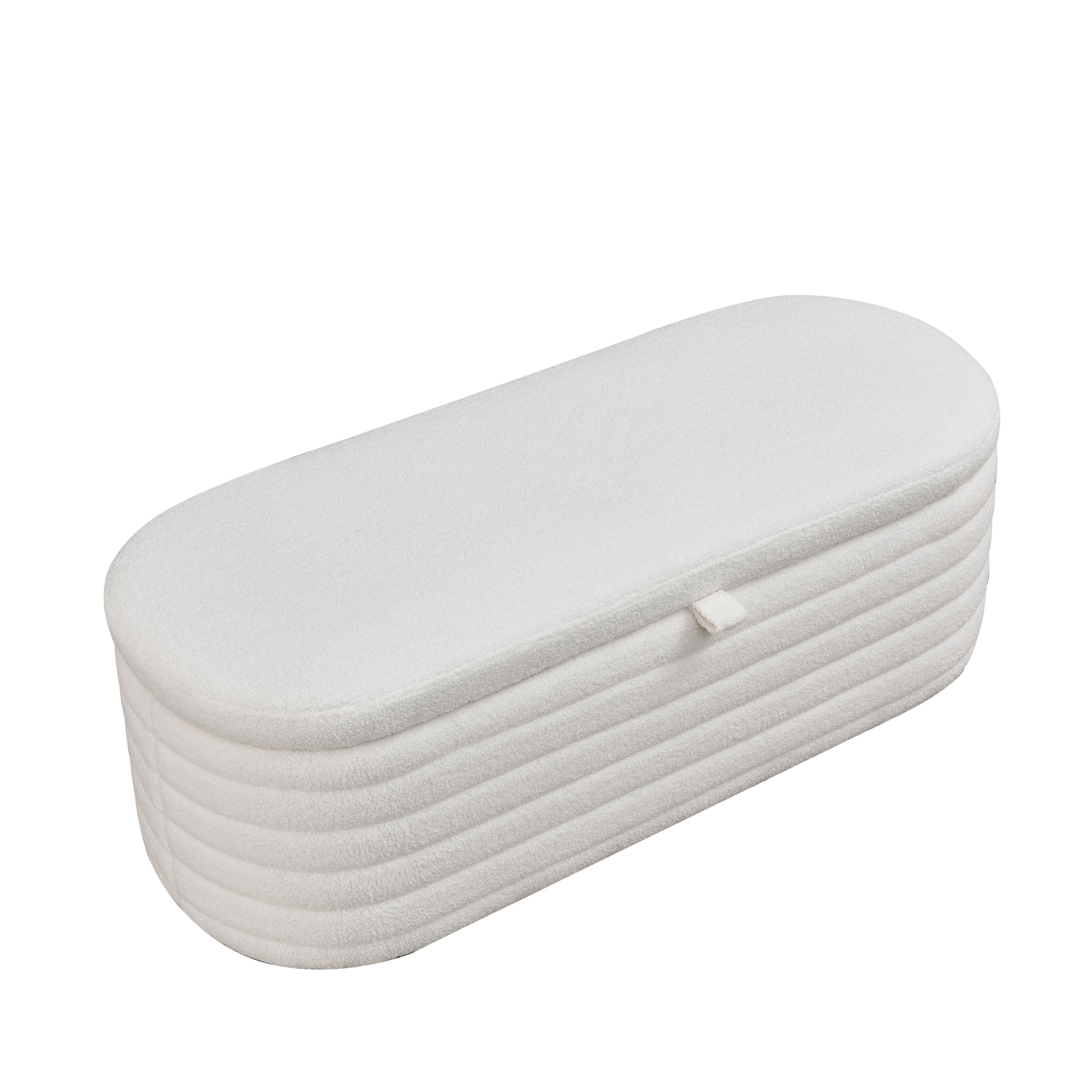IMGDD 45.5 inches Storage Ottoman Bench Upholstered Fabric Storage Bench End of Bed Stool with Safety Hinge for Bedroom, Living Room, Entryway (White)