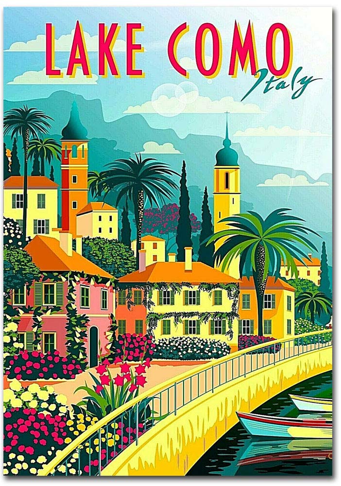 Lake Como Italy Vintage Travel Art Refrigerator Magnet Size 2.5" x 3.5"