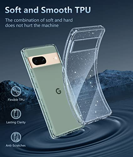 PUJUE for Google Pixel-7 Phone Case: Sparkly Clear Pixel 7 Silicone Protective Shockproof Cell Cover - Clear Cell Cases with Screen Protector - Full Protection Rubber Phone Cases