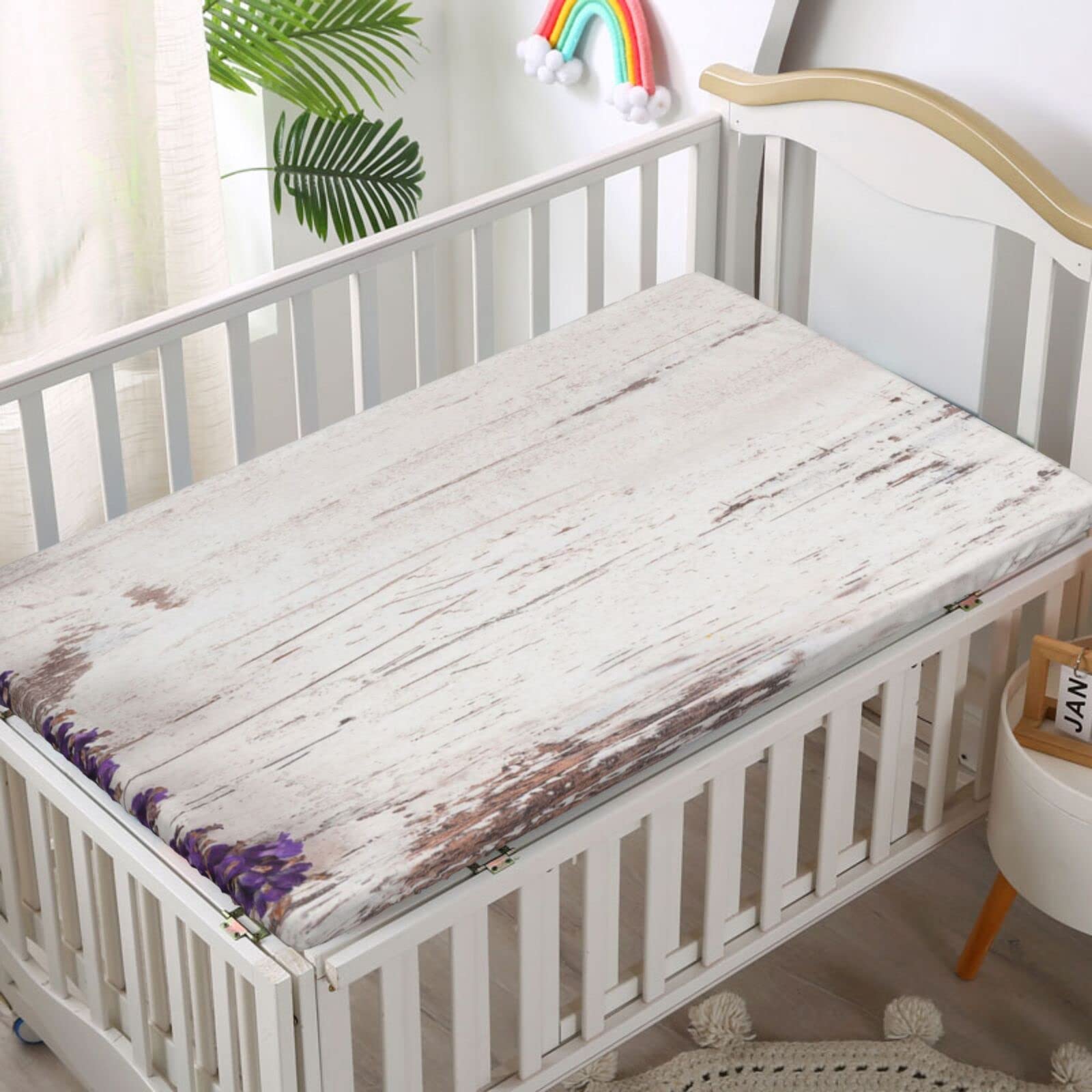 Rustic Wood Themed Fitted Crib Sheet,Standard Crib Mattress Fitted Sheet Soft and Breathable Bed Sheets-Baby Sheet for Boys Girls,28β x52β,Purple Eggshell Pale Mauve Taupe