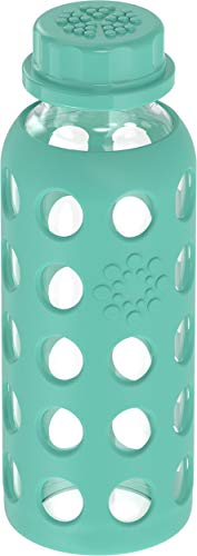 Lifefactory 9-Ounce Glass Water Bottle with Flat Cap and Silicone Sleeve Kale