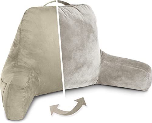 Husband Pillow Combo - Backrest Pillow with Arms : Standard Cowboy Taupe & Lap Desk Bed Tray : XXL Grey - Aspen Memory Foam Reading Pillows for Bed & Laptop Bed Tray Table