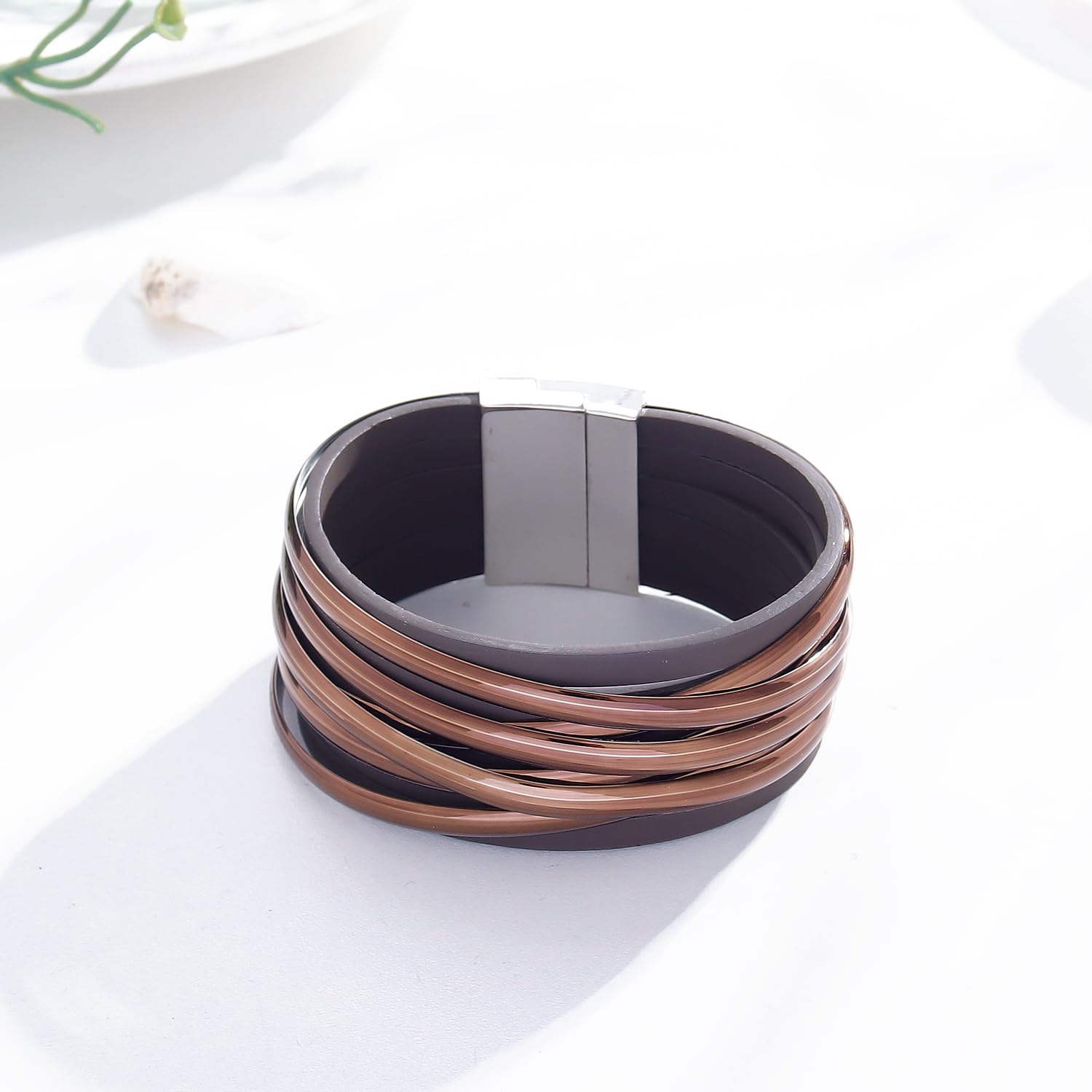 Long tiantian Boho Bracelets for Women Trendy Stuff Leather Wrap Bracelets for Women Trendy Stackable Infinity Bracelets Jewelry with Clasp Bangle Bracelet Womens