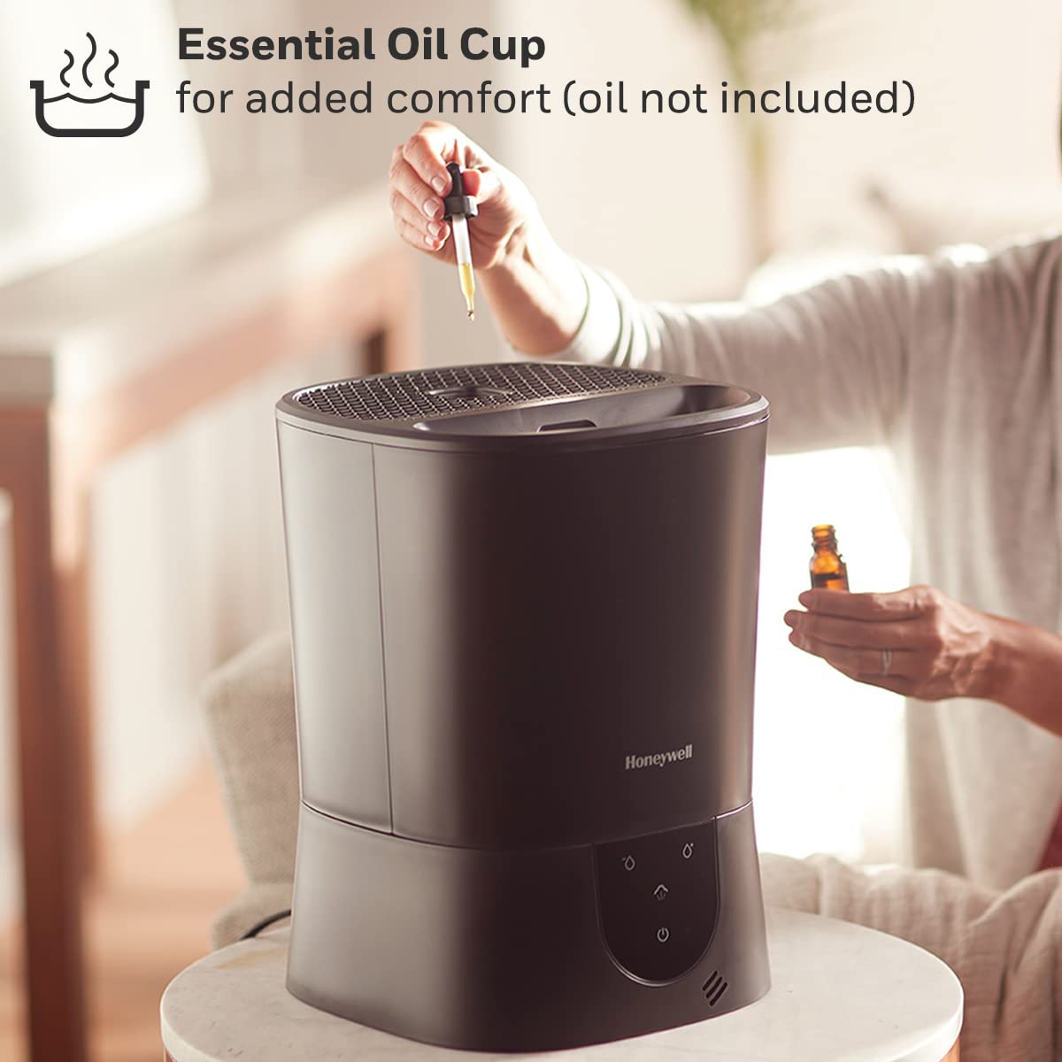 Honeywell Easy-to-Care Filter Free Warm Mist Humidifier, Medium Rooms, 1.5 Gallon Tank β Humidistat for Bedroom, Home or Office Black