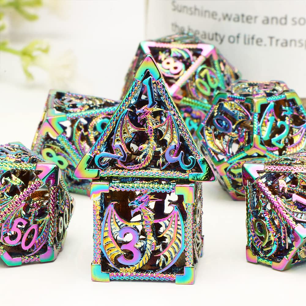 Metal DND Dice Set for RPG D&D Dice Set with Metal Box D4 D6 D8 D10 D12 D20 Polyhedral Dice Set for Role Playing Game