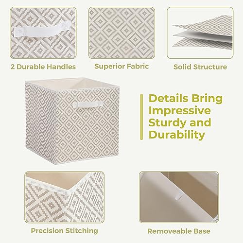 STORAGEIDEAS 13x13 Large Storage Bins, Set of 6 Storage Cubes. Collapsible Cube Storage Bins, Fabric Closet Organizers with Handles for Home, Office, Closet Shelf Cabinet, Bookcase, Cream