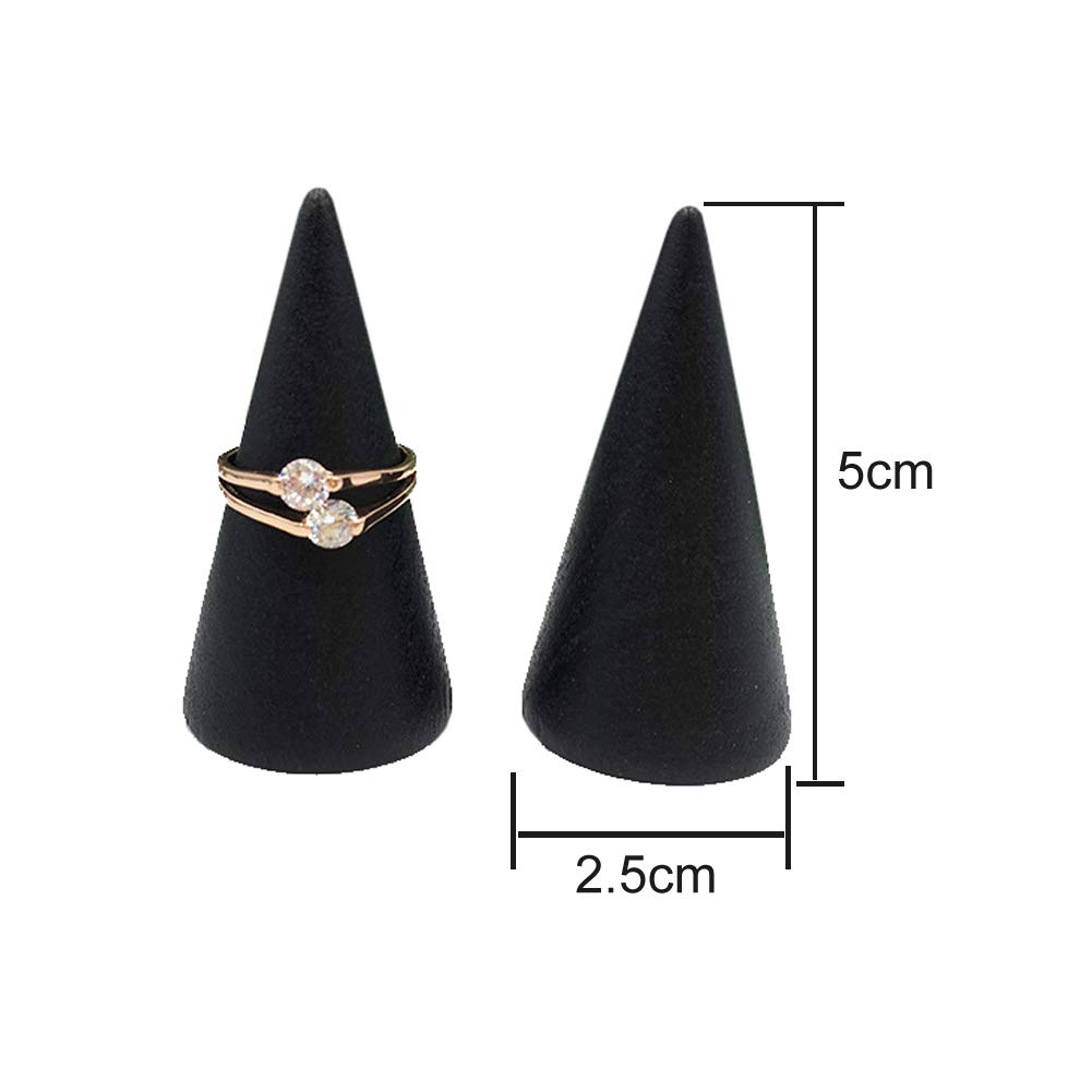 lasenersm 10 Pieces Wood Cone Ring Holders Cone Shape Ring Display Holder Ring Holder Ring Stand Ring Display Stand Jewelry Display Stand Ring Rack, Black, 2.5 x 5cm