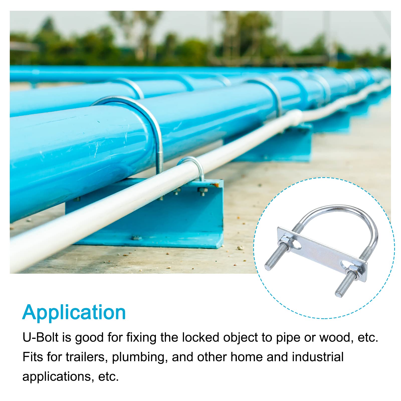 METALLIXITY U Bolts (M8x90x150mm), Round U Bolt Steel with Nut and Plate - for Construction, Pipe
