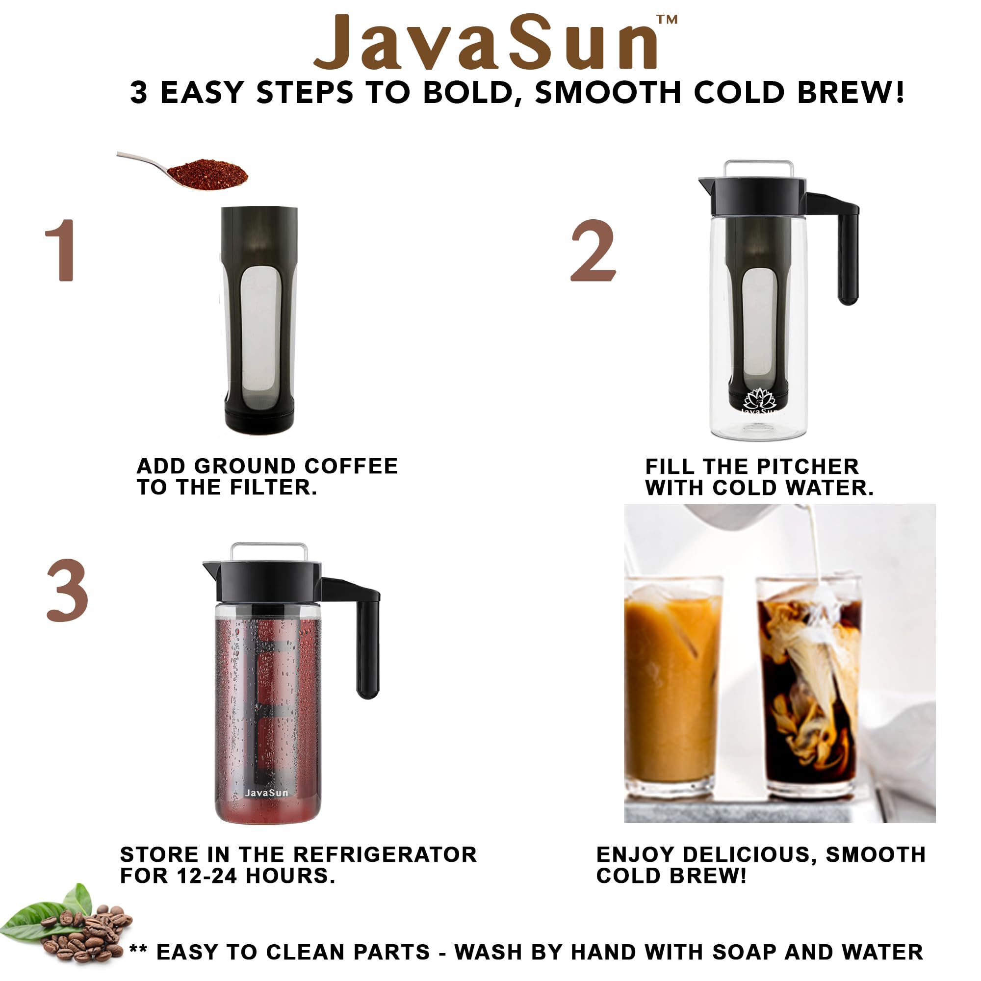 JavaSun Cold Brew Coffee Maker, 2 Quart, 100% BPA Free Tritan Pitcher