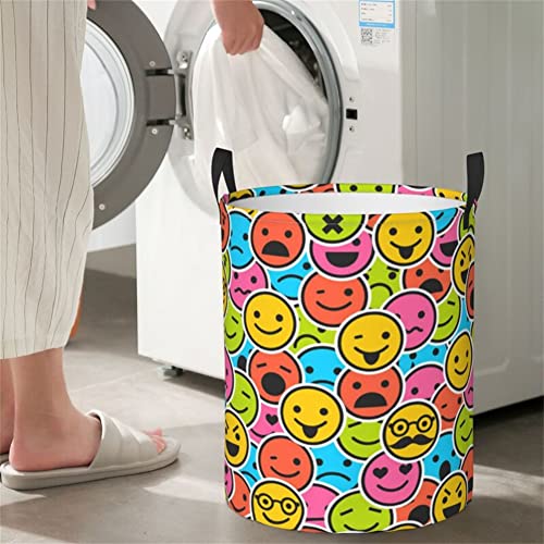 Pulinzy Smiley Face Waterproof Collapsible Laundry Hamper, Dirty Clothes Laundry Basket, Decorative Basket Bin Storage Organizer for Home/Dorm/Bathroom/Nursery Room/Toy Collection