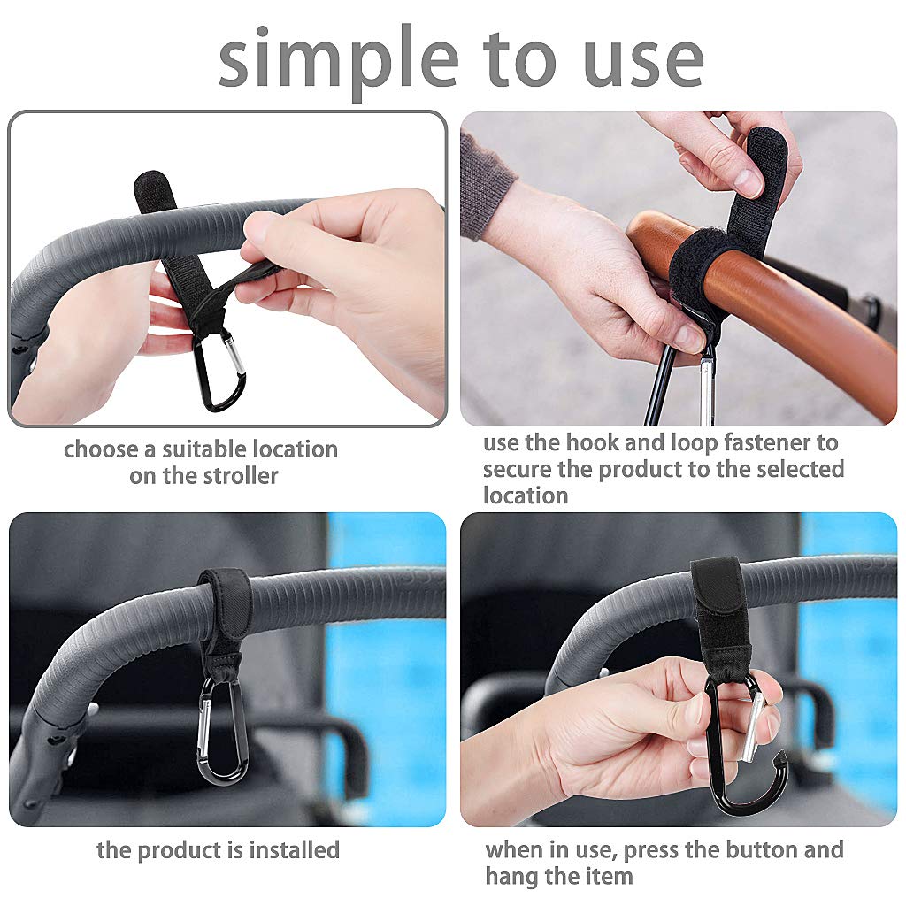 KELYDI Baby Stroller Hooks, A Carabiner Hook That Can Be Used to Hang A Shopping Bag Or Pouch On A Stroller, Pack of 2 in Black