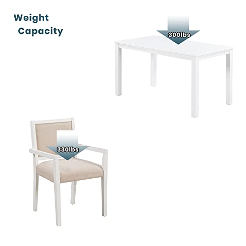 Goozio 5 Piece, Wood Rectangular Room Dinette Set for 4,Kitchen Table with 4 Arm Upholstered Dining Chairs,Beige