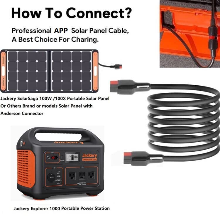 MJPOWER 10Ft Jackery Solar Extension Cable 14AWG Anderson Connector Plug DC Solar Panel Extension Cord Connect Jackery SolarSaga 100W/100X Solar Panel to Jackery Explorer 1000 Portable Power Station