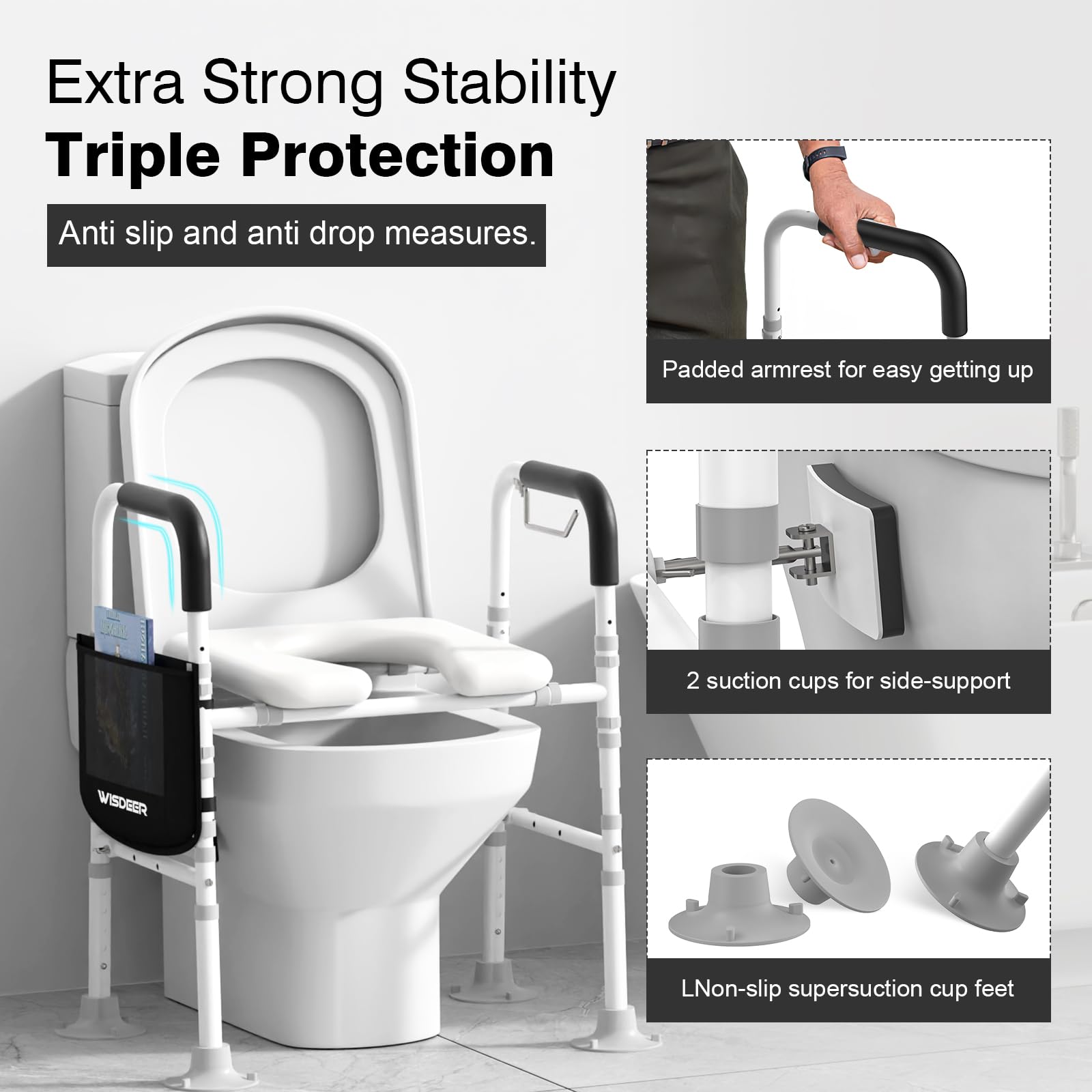 Padded Raised Toilet Seat with Handles,Toilet Seat Elevatorsā Adjustable Medical Elevated Toilet Riser for Seniors, Supports Up to 400 lbs, Handicap-Friendly Comfort Solution