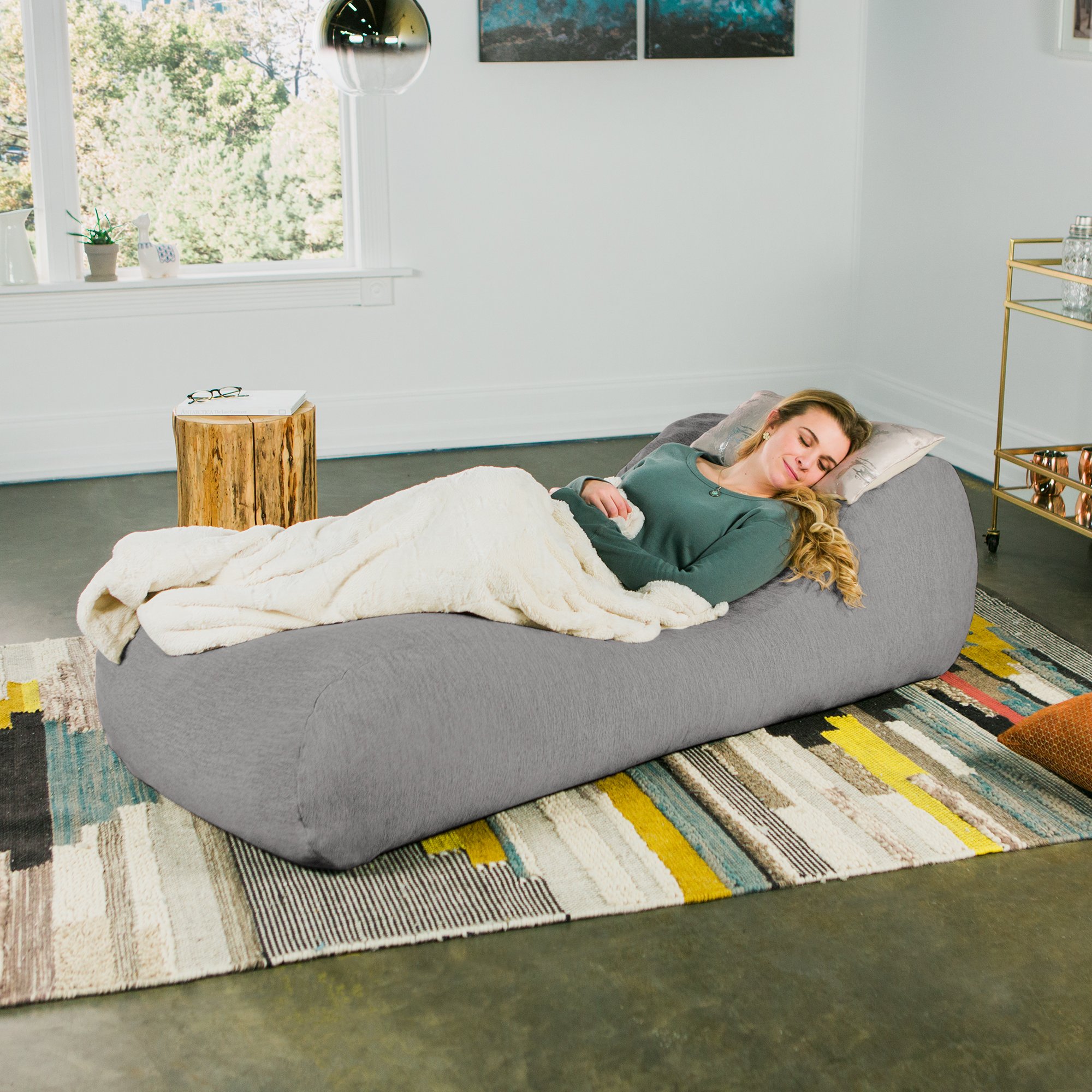 Jaxx Arlo Chaise Lounger Bean Bag Chair - Premium Chenille, Grey