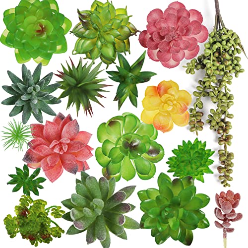 SPEPLA Fake Succulents Plants Artificial, 17 PCS Faux Suculentas Unpotted, Assorted Small Fake Cactus Arrangement, Mini Suculents for Indoor Outdoor Bathroom Home Office Garden Party DIY Decor