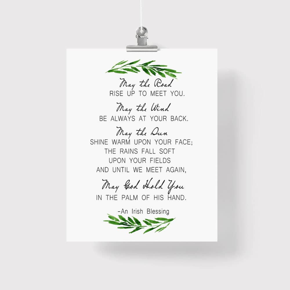 May The Road Rise Up To Meet You, Irish Blessing Print, Irish Prayer, Ireland Gift, Christian Gift, Wedding Gift, Green Wall Art Watercolor 8 x 10 Inches Frame NOT INCLUDED
