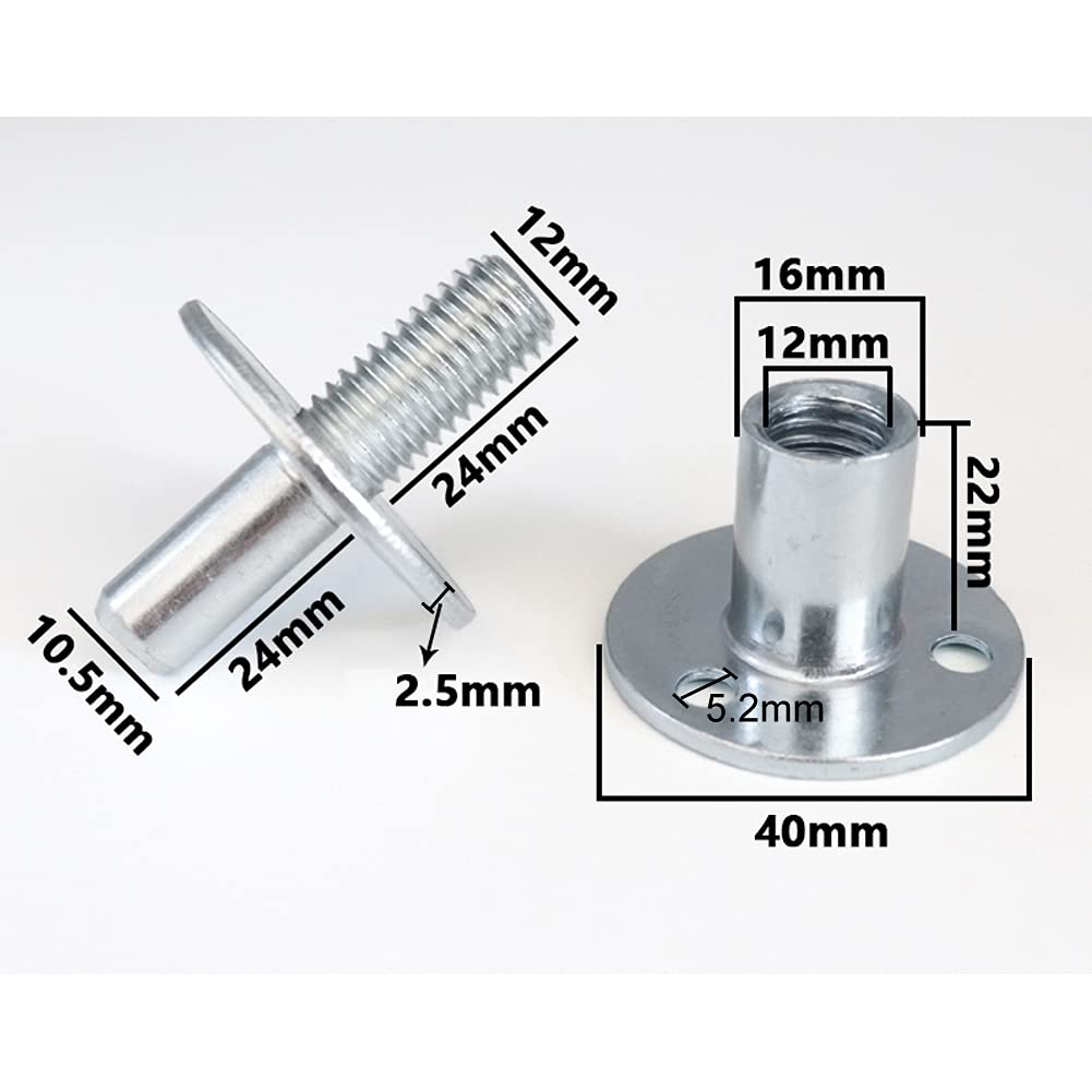 lasenersm 2 Pieces Cold Rolled Steel M12 Bed Post Connector Bed Column Bedpost Connector Screw-in T-Nut Bedpost Connector Screw Butt Nut for Furniture Hardware Fittings