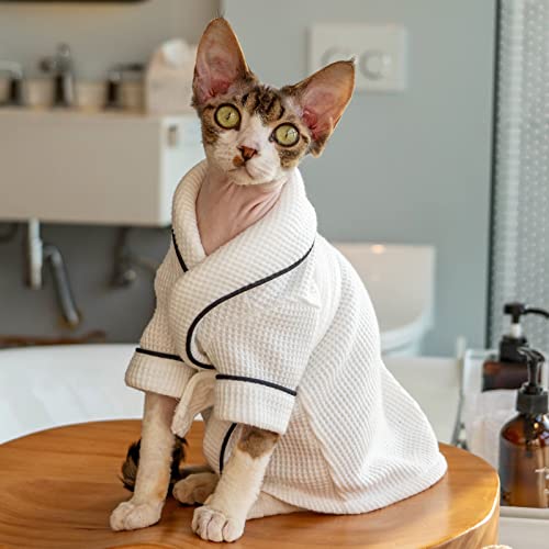 Sphynx Cat Bathrobe Bath Towel for Hairless Cat and Devon Rex Pet White Pet Robe