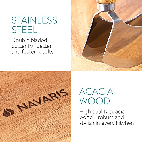 Navaris Cutting Board & Mezzaluna Knife - Wooden Chopping Board & 2-Bladed Curved Herb Cutter - Round Acacia Wood Board & Double Blade Rocker Chopper