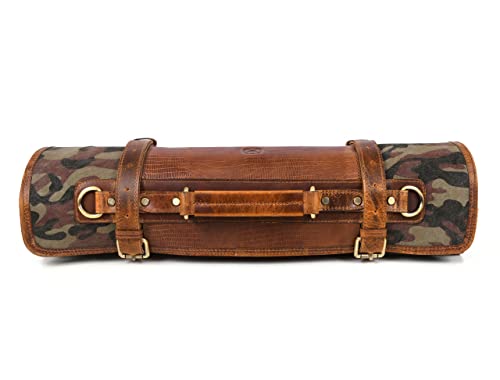 Leather Canvas Knife Roll Storage Bag Expandable 10 Pockets Detachable Shoulder Strap Travel-Friendly Chef Knife Case Roll By Aaron Leather Goods (Louisville, Canvas Leather)
