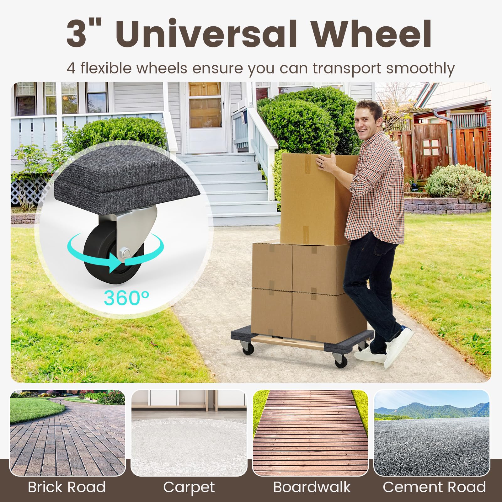 Goplus Furniture Moving Dolly, Heavy Duty Wood Rolling Mover with Wheels for Piano Couch Fridge Heavy Items, Securely Holds 1000 LBS (1 Pack with Handle)
