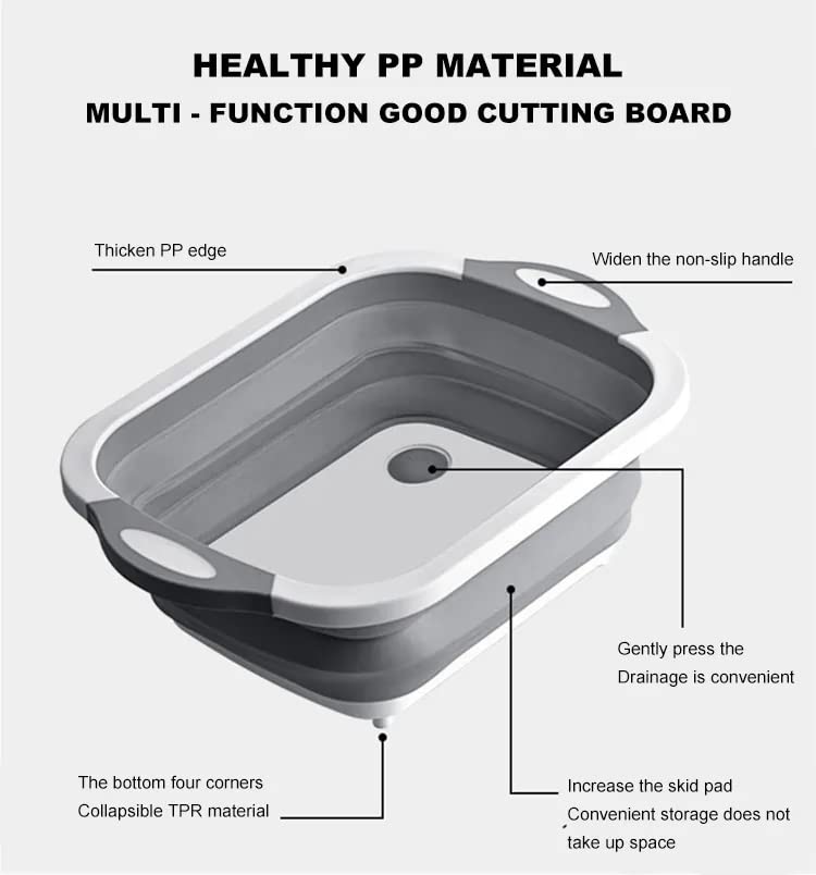MY DEVELOPMENT 3-in-1 Collapsible Dish Tub | Multifunctional Foldable Cutting Board for Washing, Cutting, and Chopping | Collapsible Wash Basin | GREY