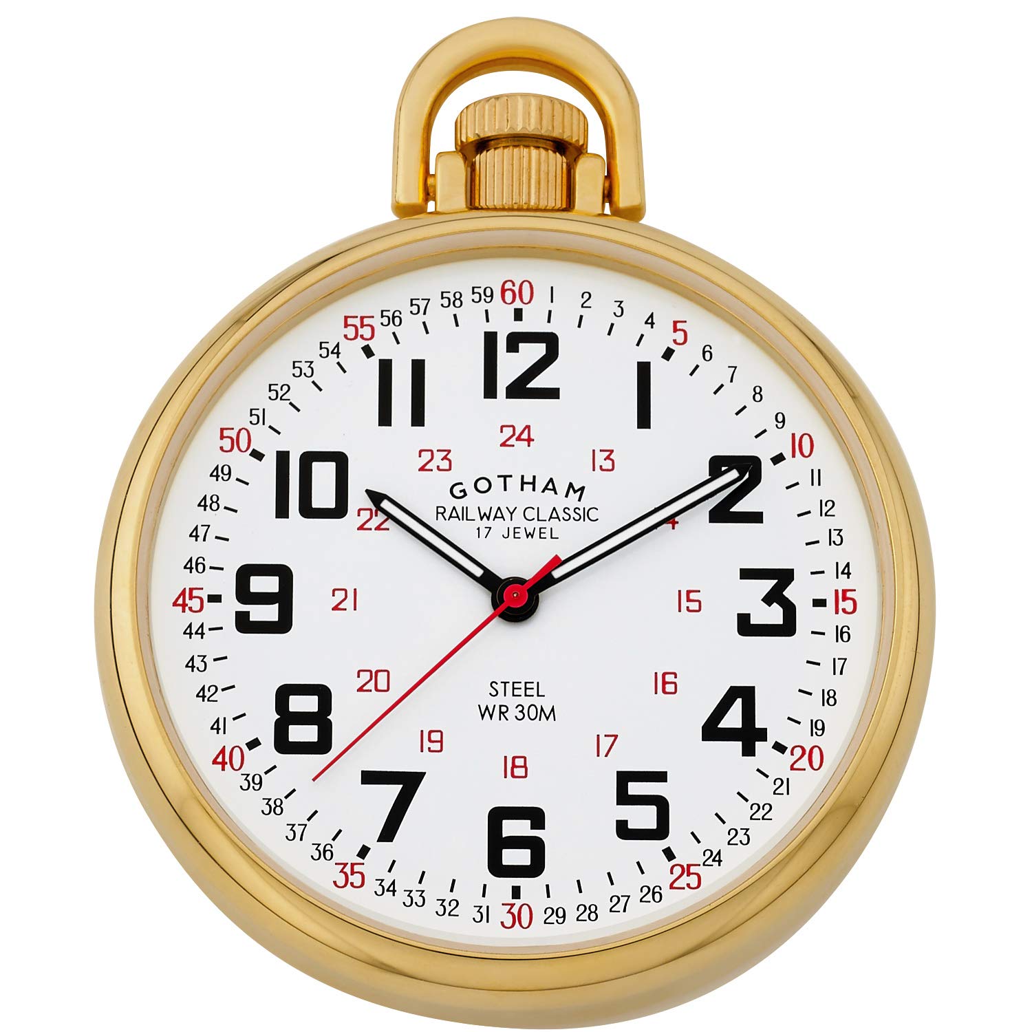 Gotham Men's Gold-Plated Stainless Steel Mechanical Hand Wind Railroad Style Pocket Watch # GWC14106G