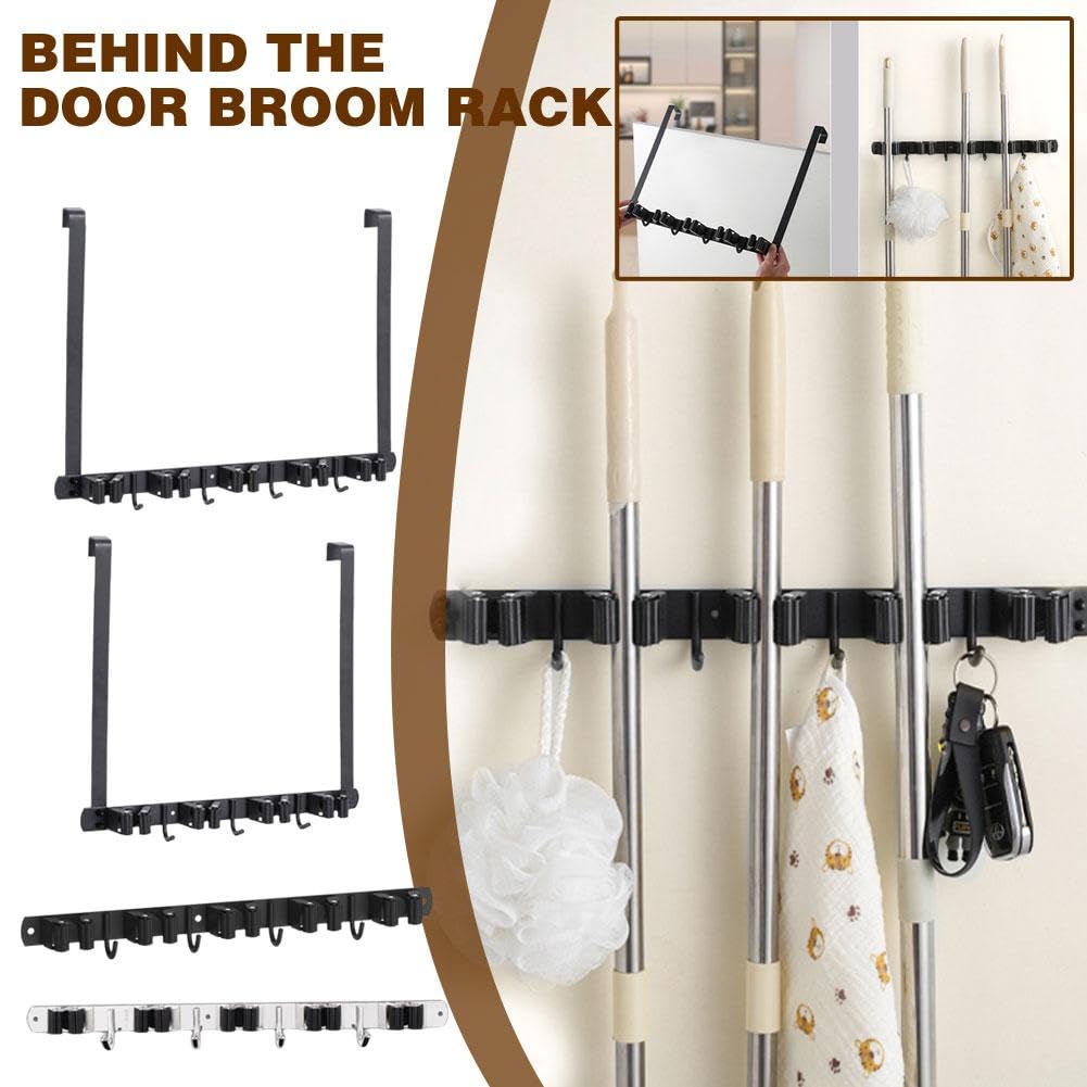 QHUDLV Broom Holder Over The Door,Mop and Broom Holder with Over Door Hook,Wall Mount Broom Storage Tool Organizer Garage Organization and Storage Utility Rack,-Rake, Shovel, Mop Hanger