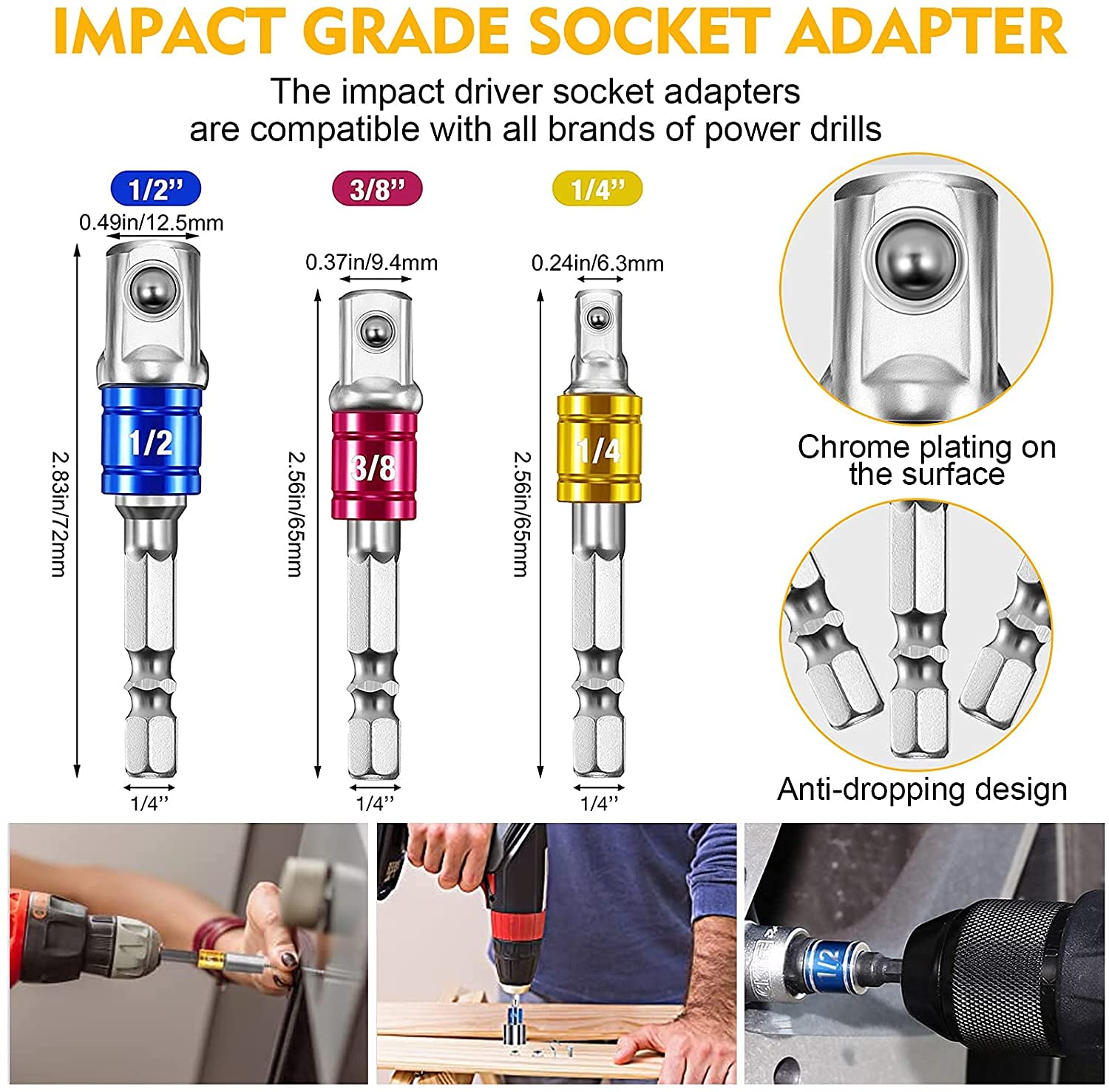 MXiiXM Flexible Drill Bit Extension & Universal Socket Wrench Tool Set, 105° Right Angle Drill Attachment, 1/4 3/8 1/2" Universal Socket Adapter Set, 3Pcs Screwdriver Bit Holder & Screwdriver Bit Kit