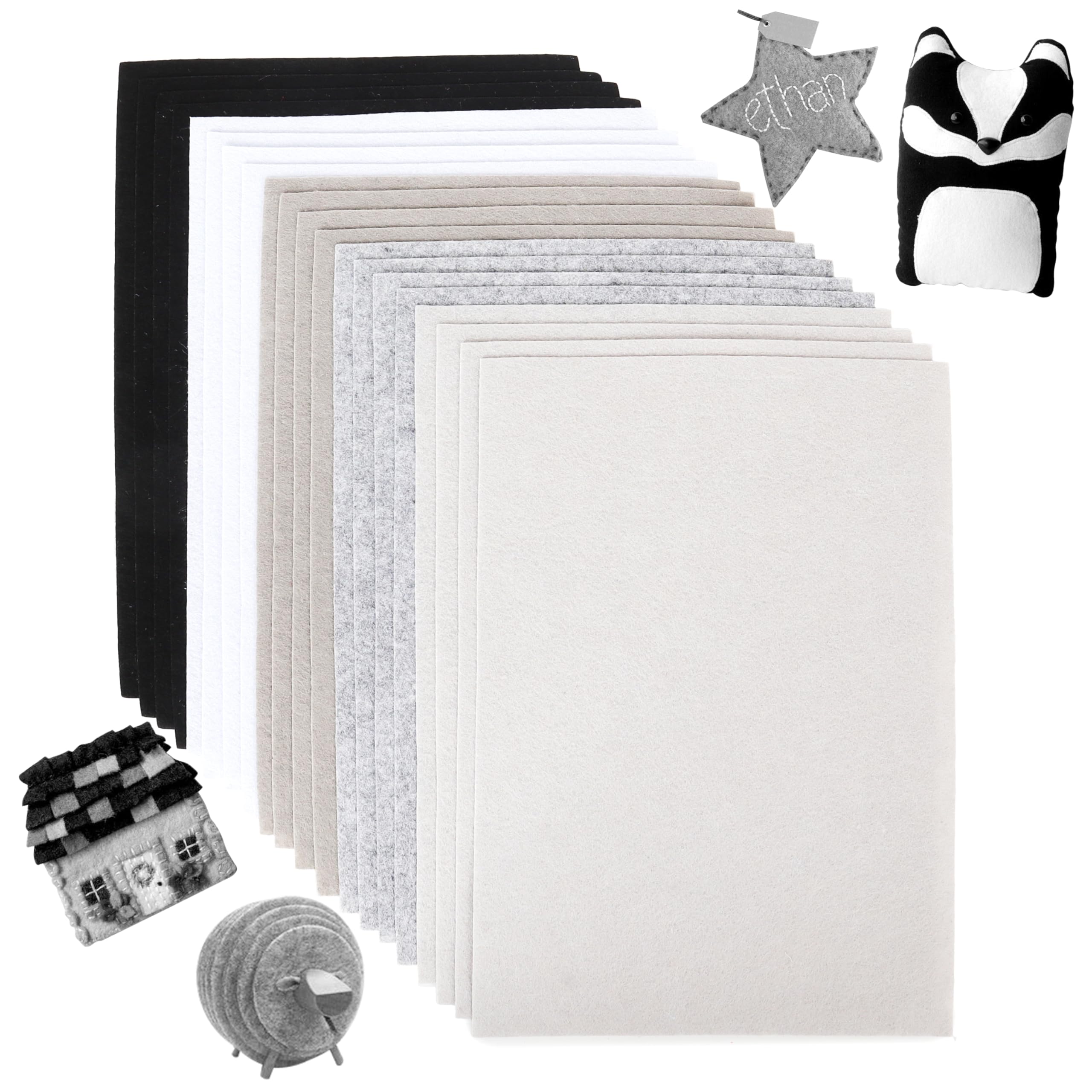 Stiff Felt Fabric Sheets for Kids: LOTOFUN 20PCS 8x12 Inch Black White Grey Assorted Colors - Non-Woven Acrylic Fabric Sheet for Crafts Sewing Quilting Project Patchwork