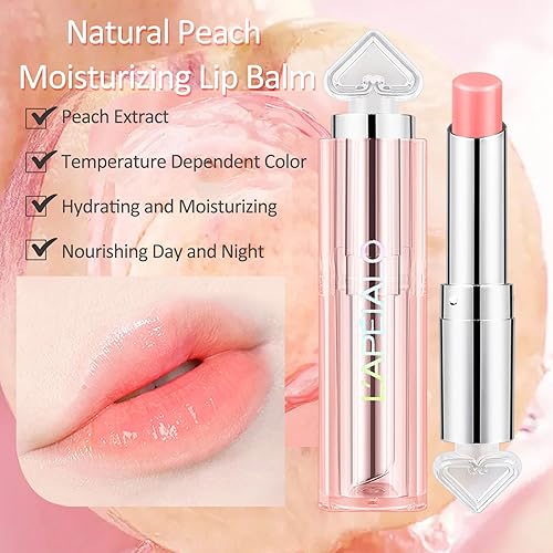 Hydrating Lip Balm, Magic Color Changing Lipstick, Long Lasting Color Change Lip Gloss Mood Lipstick For Women （Peach）