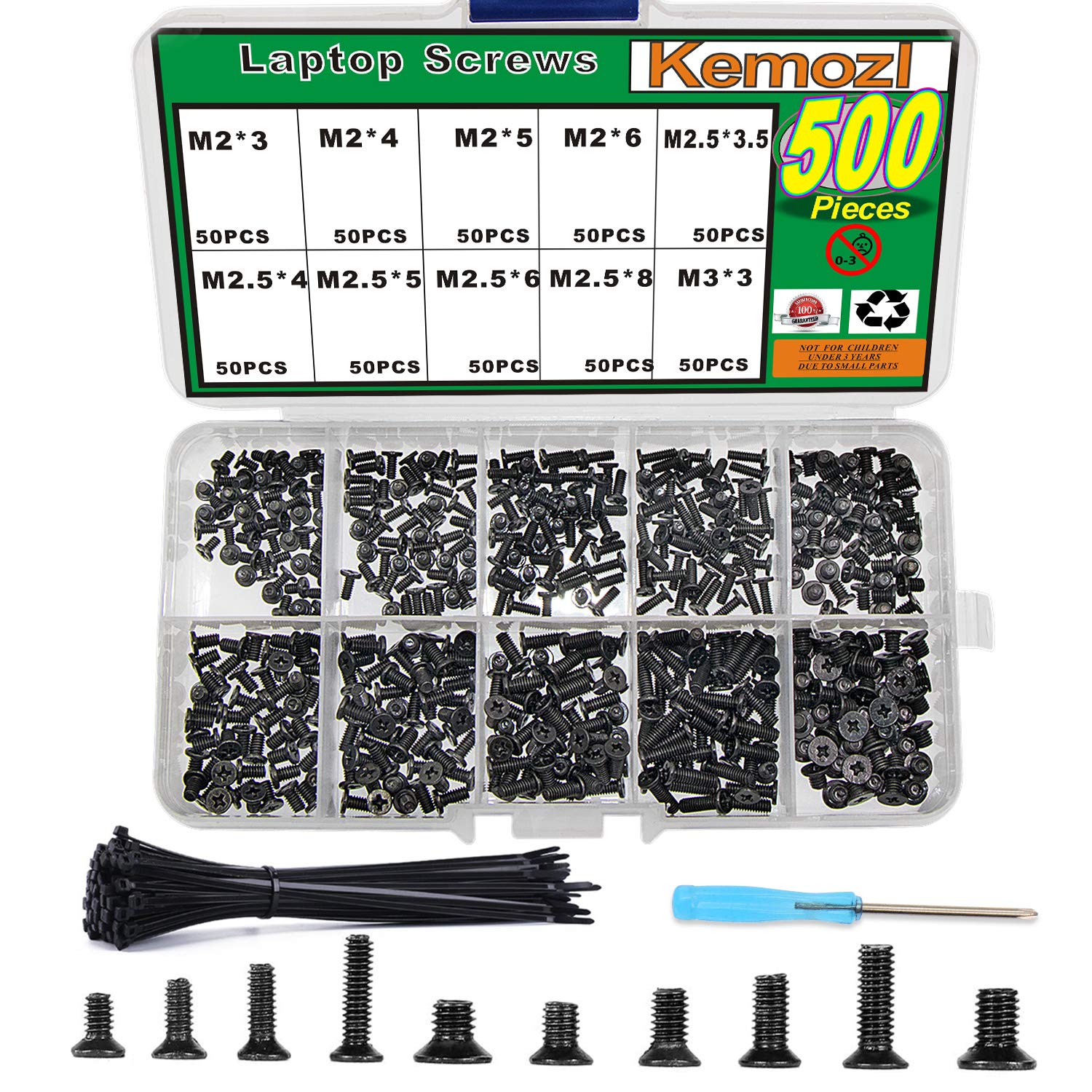 Kemozl 500pcs M2 M2.5 M3 Laptop Screws PC for for Dell Lenovo Toshiba Gateway Samsung HP IBM Sony Acer Asus SSD Hard Disk SATA