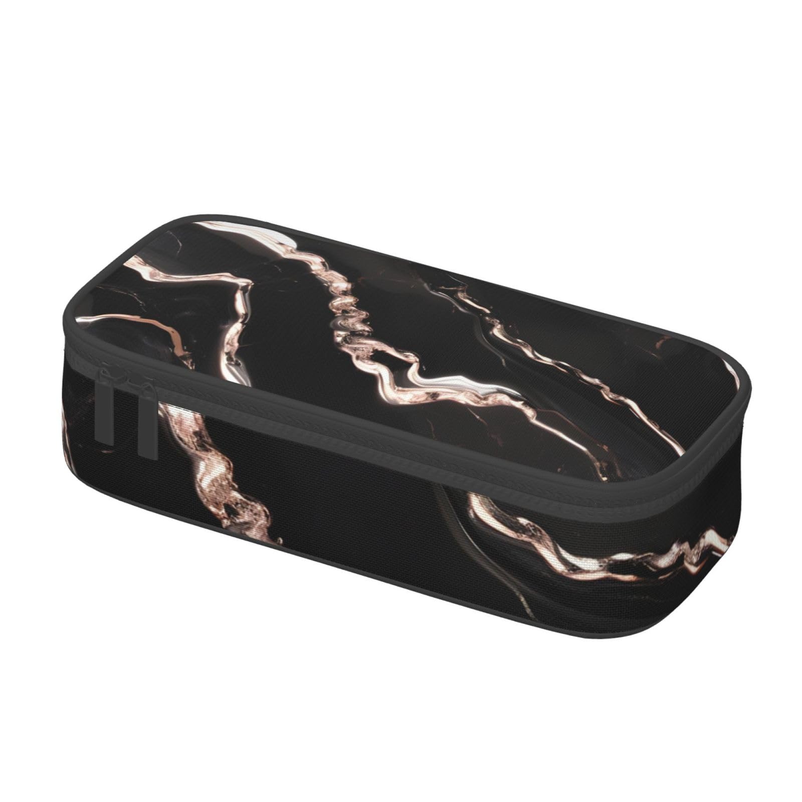 QHWLR Black rose gold Marble print Pencil Case Large Capacity Pen Pouch for interlayer Adults Cosmetic Bag Supplies 