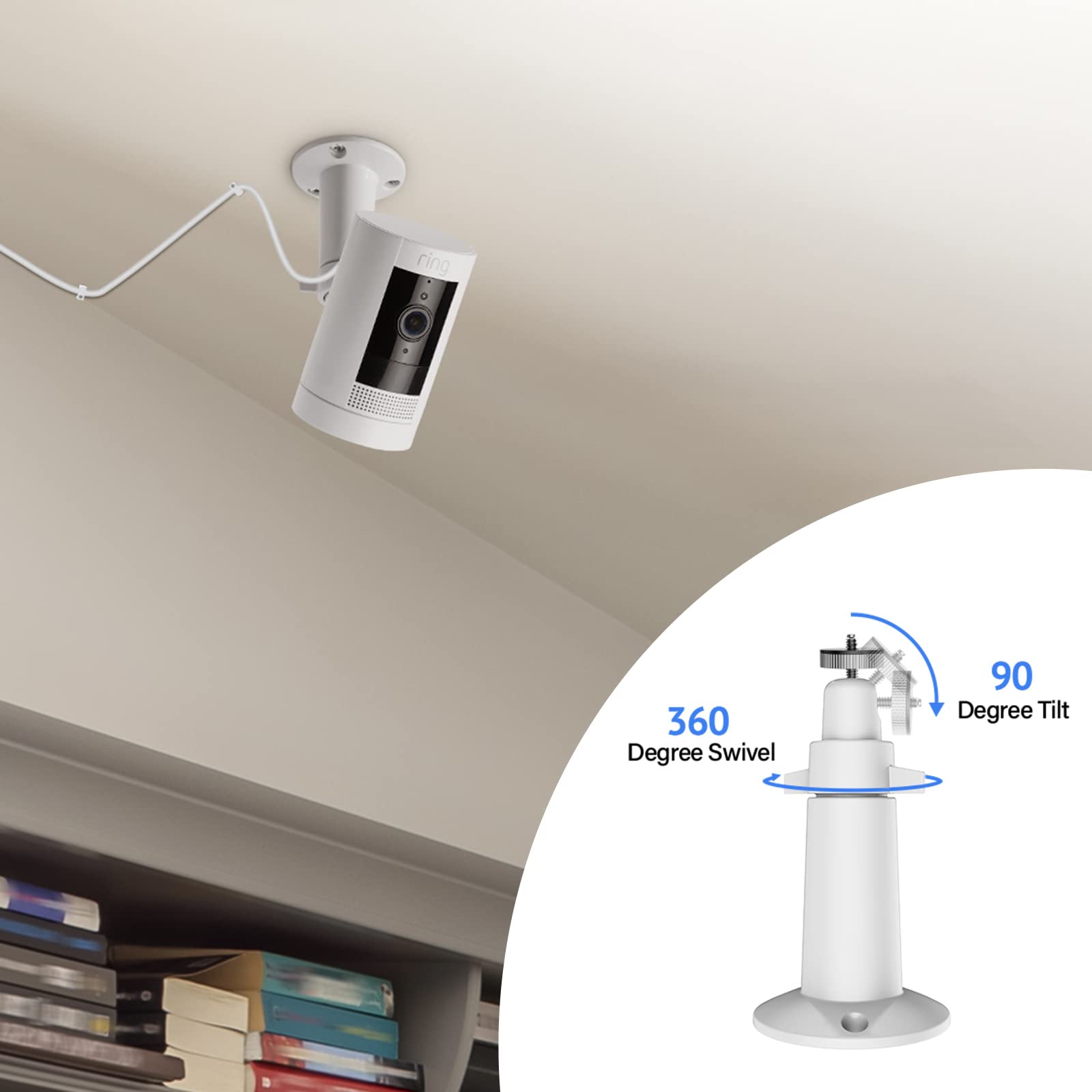 OLAIKE Power Adapter with Metal Mount Plug in Charger for Stick Up Cam Battery, (5m/ 16ft) Waterproof Charging Cable Bundle with 360 Degree Angle Adjustment Bracket, White