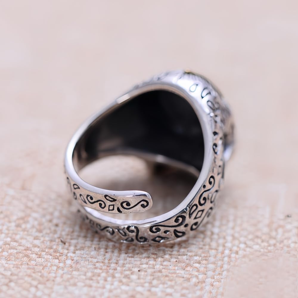 Gothic 925 Sterling Silver Freemason Masonic Skull Ring Golden All Seeing Eye for Men Women Open and Adjustable