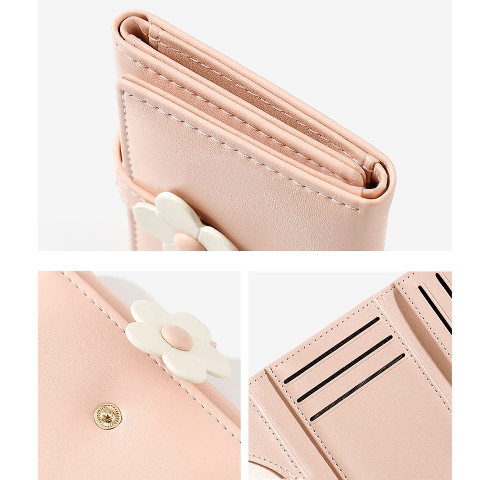 LJCZKA Cute Small Wallet for Girls Women - RFID Blocking PU Leather Tri-folded Flowers Cash Pocket with Card Holder Slim Short Wallet (Pink)