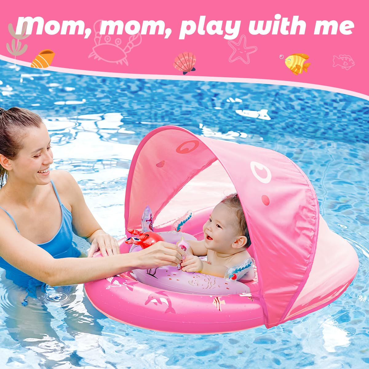 LAYCOL Baby Pool Float with UPF50+ Sun Protection Canopy & Toy Play Console,Infant Baby Floats for Pool,Toddler Pool Float for 3-36 Months
