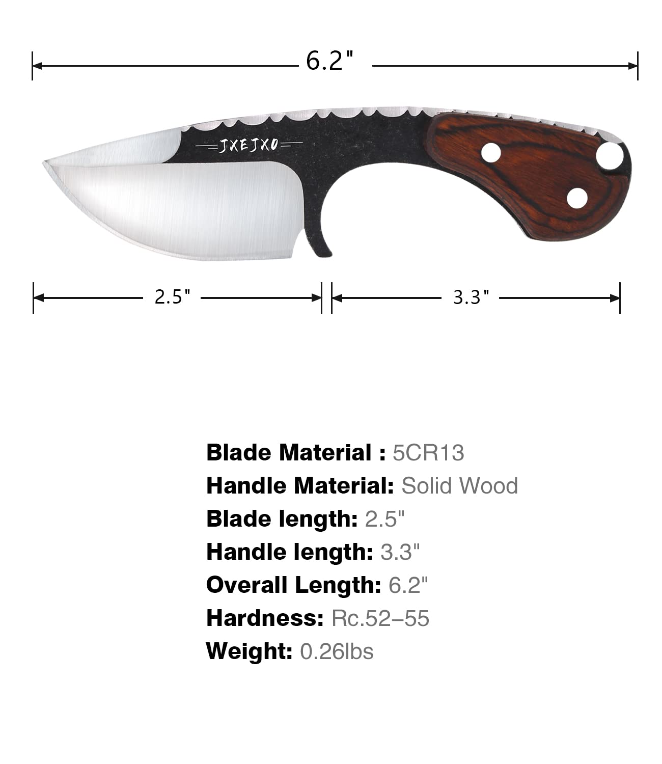 JXE JXO Fixed Blade Outdoor Knife with Sheath, Full Tang Cleaver Hunting Field Knife, Survival Knife with Red Wood Handle