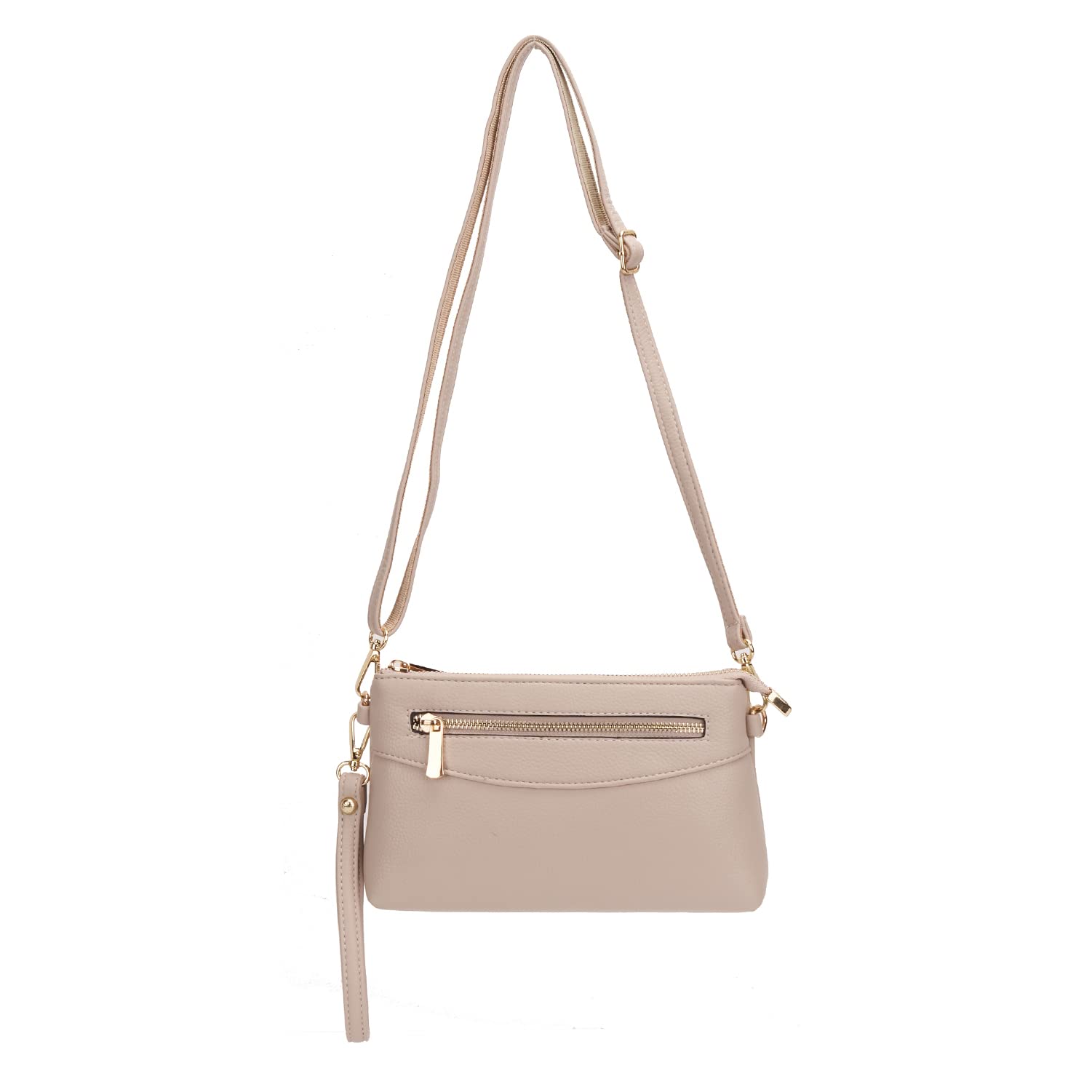 MINKARS Small Purse Leather Crossbody Bag Wristlet Clutch Shoulder Bag, Beige