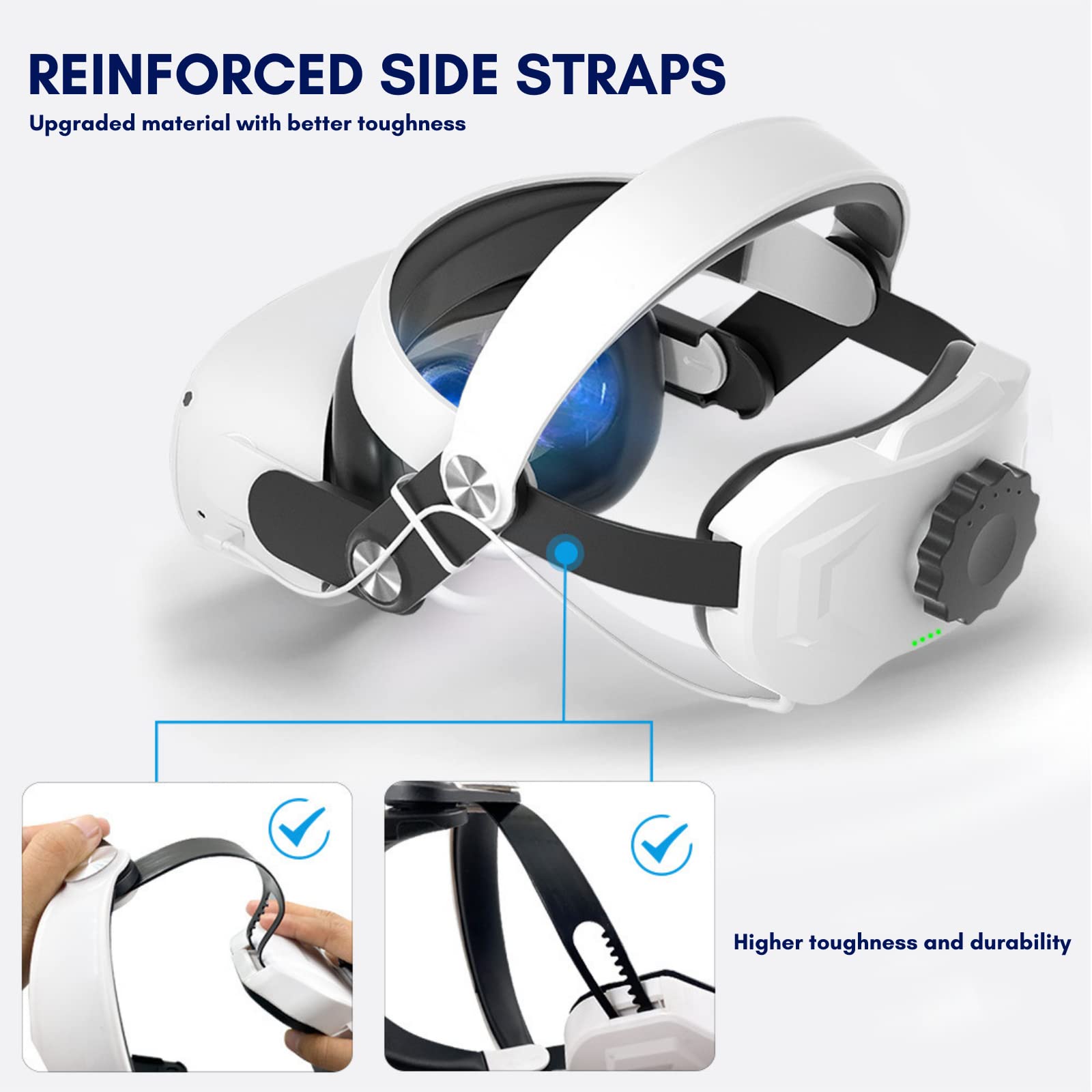Meisuk 5200mAh Built-in Rechargeable Head Strap for Oculus Quest2 with Enhanced VR Support and Comfort. (White)