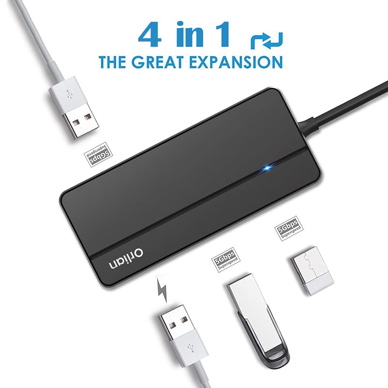 Orlian USB Hub, 5-in-1 USB 3.0 Hub Adapter, with 3 USB 3.0 Ports, SD and microSD Card Reader, USB A to USB C Adapter, for MacBook Pro, iMac, XPS, Surface Pro, S20, S10[Charging NOT Supported]