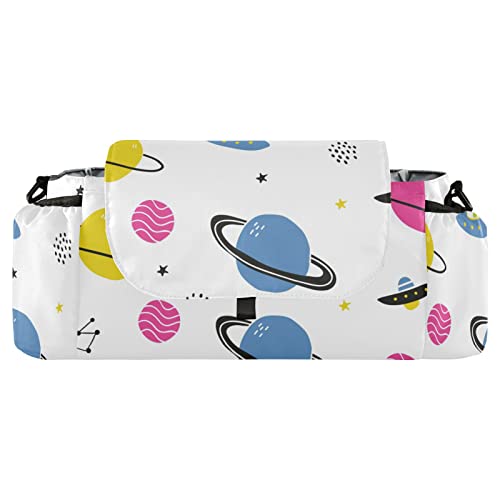 Kigai Cosmos Ufo Alien Baby Stroller Organizer with Cup Holders, Secure Hooks Accessories Adjustable Strap Stroller Bag for Bottle, Diaper, Phone, Toys, Baby Items
