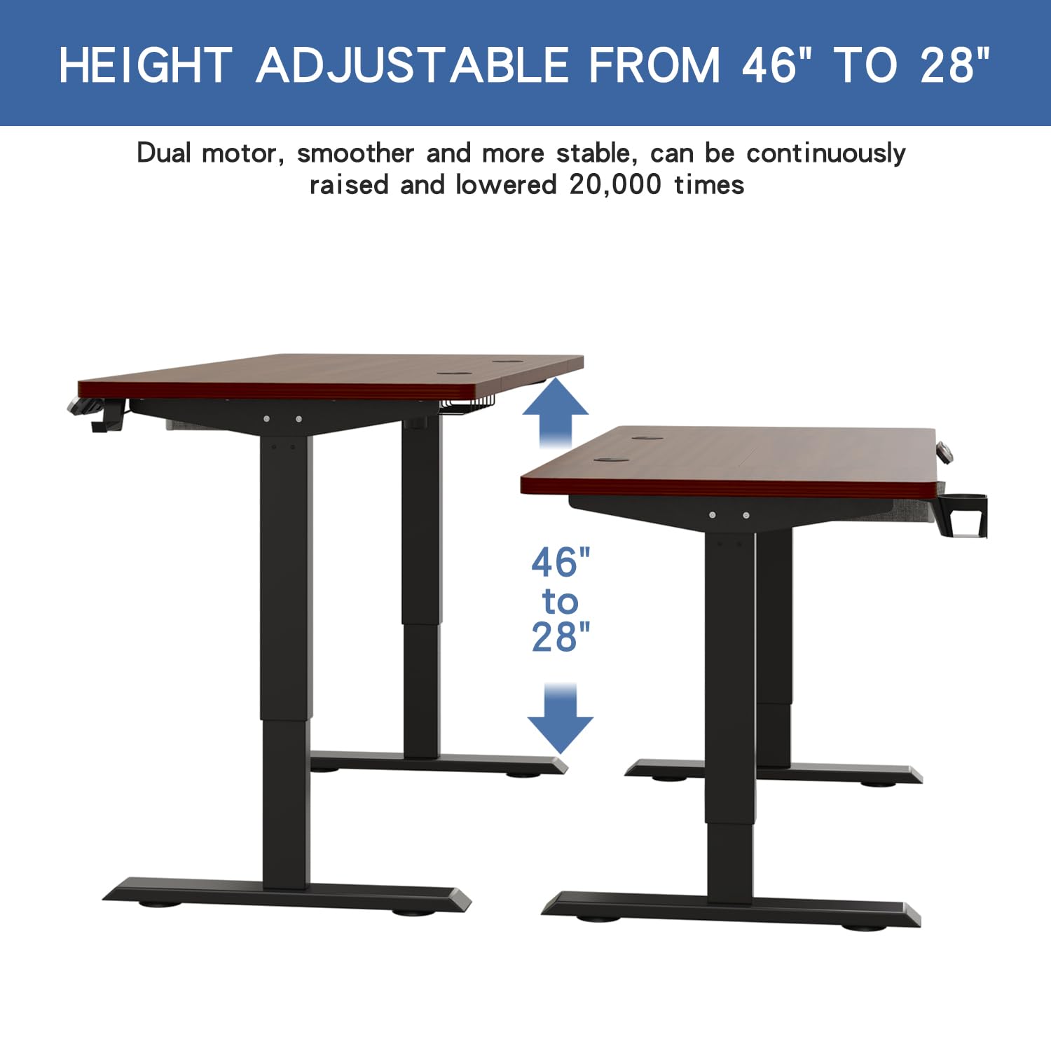 Jceet Electric Standing Desk with Drawer, 63x30 Inches Adjustable Height Sit Stand Up Desk with 4 Splice Boards, Home Office Desk Computer Workstation with Dark Walnut Top/Black Frame
