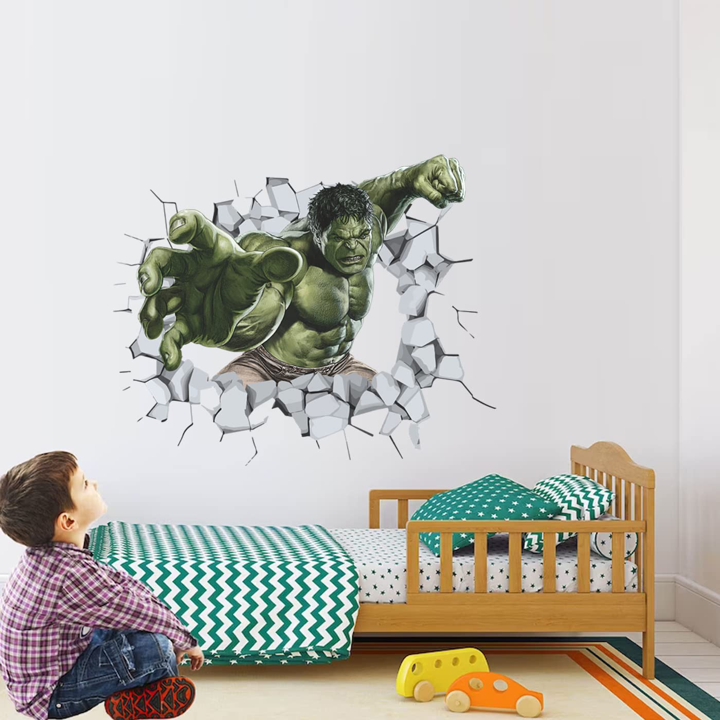 Kids Wall Decals Superhero Wall Poster Decal Stickers Green Man's Wall Decal Peel and Stick for Boys Playroom Bedroom Wall Decor